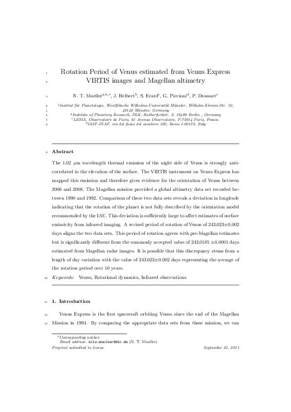 (PDF) Rotation period of Venus estimated from Venus Express VIRTIS ...
