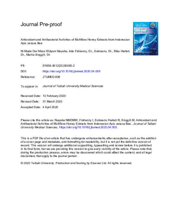 (PDF) Antioxidant and Antibacterial Activities of Methanolic Extract of ...