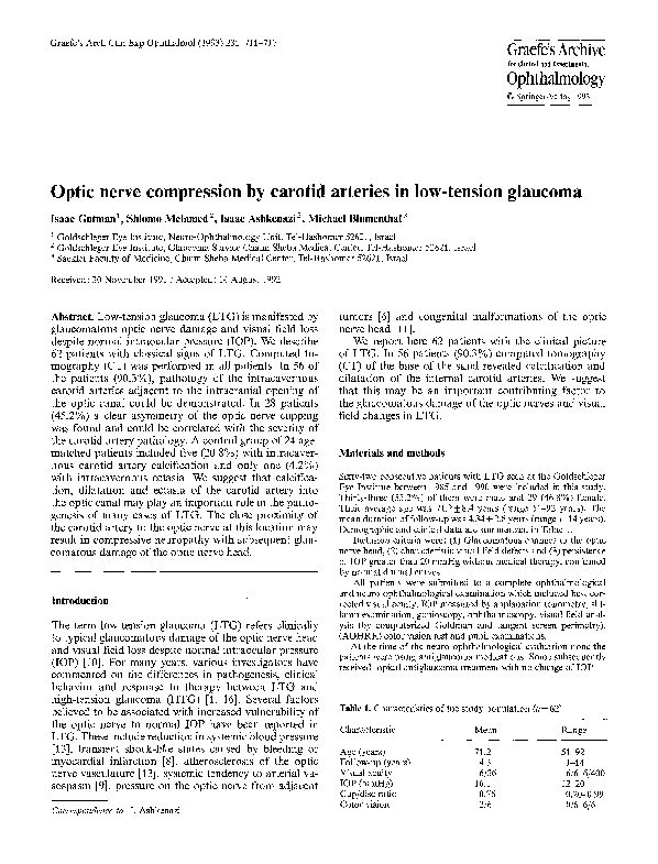 (PDF) Optic nerve compression by carotid arteries in low-tension glaucoma