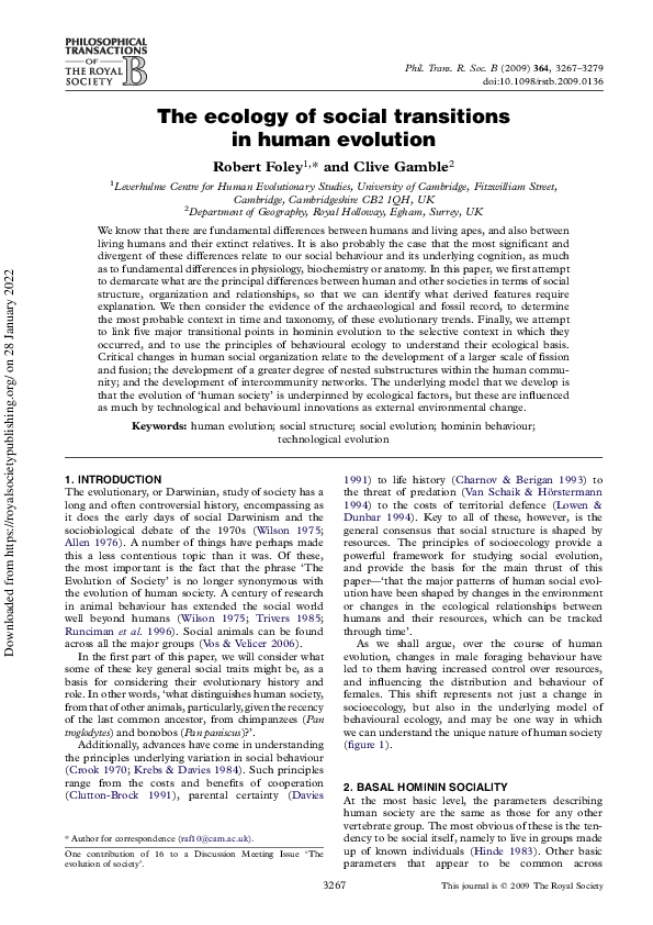 (PDF) The ecology of social transitions in human evolution