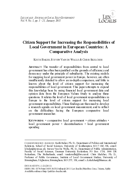 (PDF) Citizen Support for Increasing the Responsibilities of Local ...