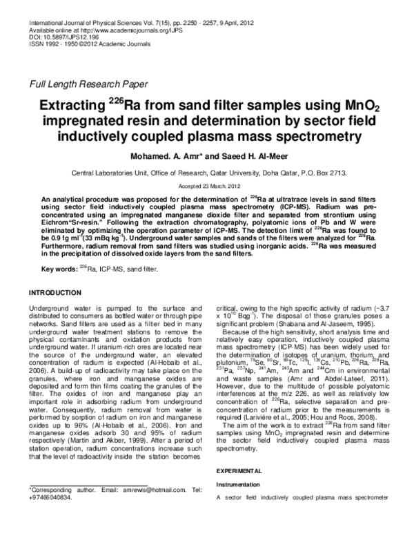 (PDF) Extracting 226Ra from sand filter samples using MnO2 impregnated ...