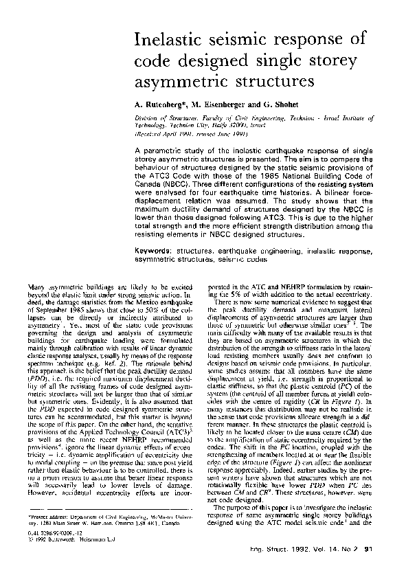 (PDF) Inelastic seismic response of code designed single storey asymmetric structures