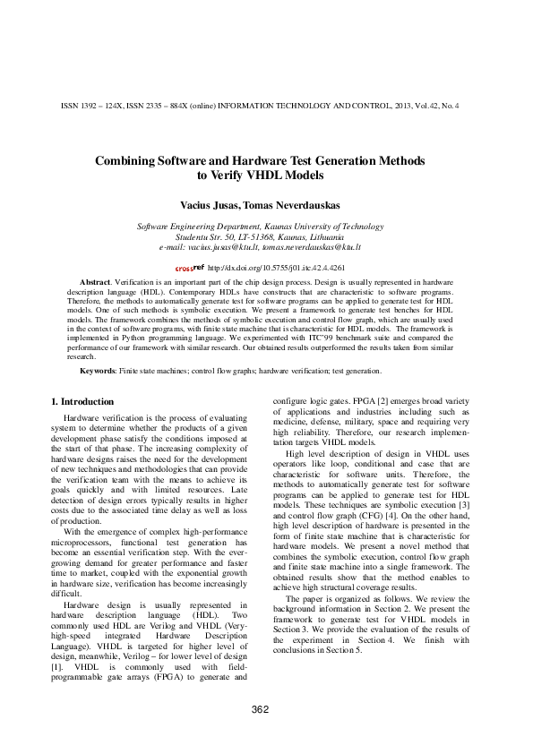Pdf Combining Software And Hardware Test Generation Methods To Verify Vhdl Models