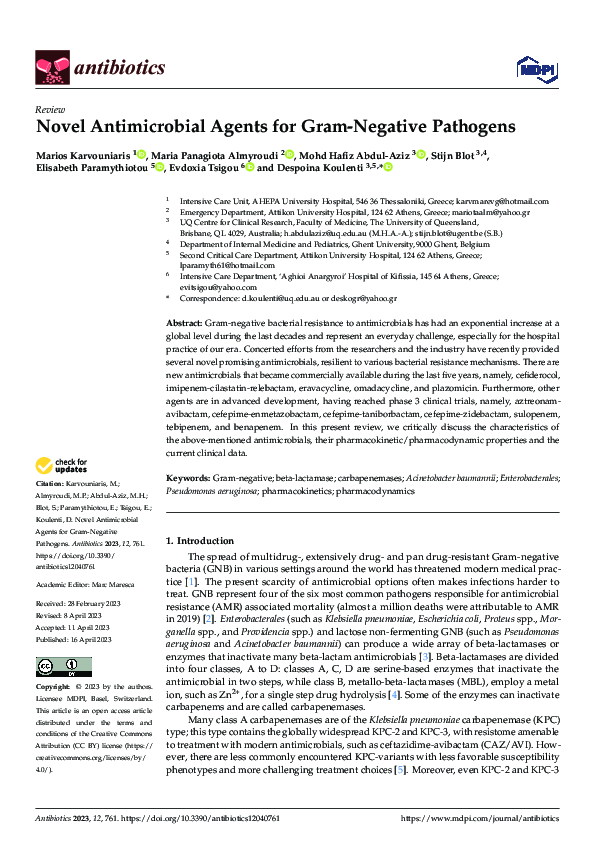 (PDF) Novel Antimicrobial Agents for Gram-Negative Pathogens