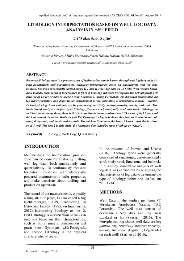 (PDF) Lithology Interpretation Based on Well Log Data Analysis in “Js” Field
