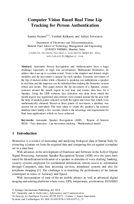 Computer Vision Based Real Time Lip Tracking for Person Authentication