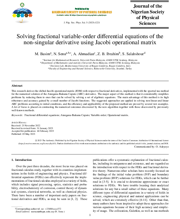 Pdf Solving Fractional Variable Order Differential Equations Of The Non Singular Derivative
