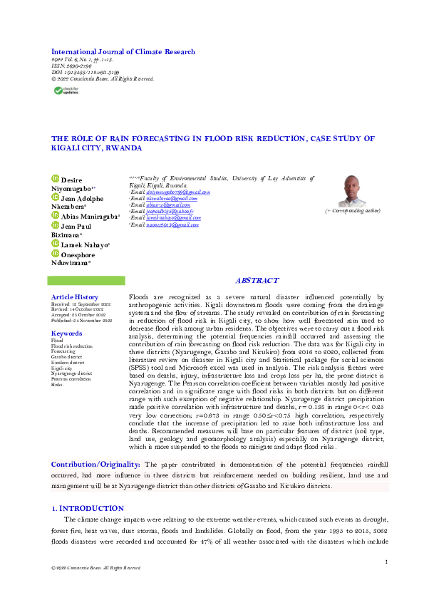 (PDF) The Role of Rain Forecasting in Flood Risk Reduction, Case Study of Kigali City, Rwanda