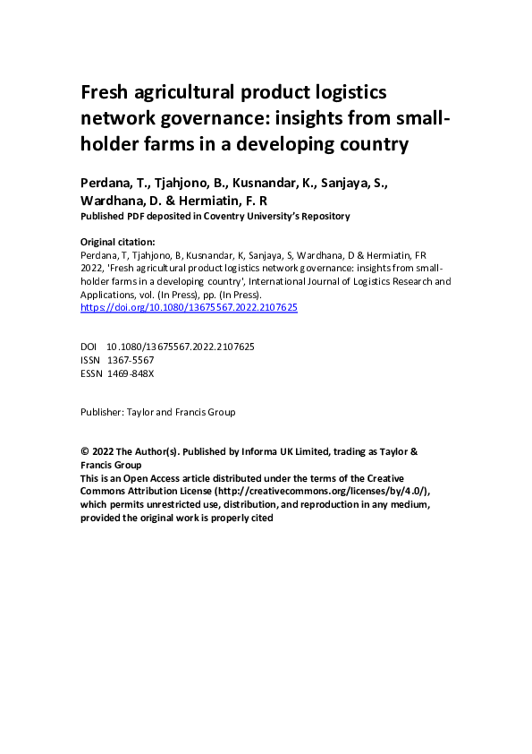 (PDF) Fresh agricultural product logistics network governance: insights ...