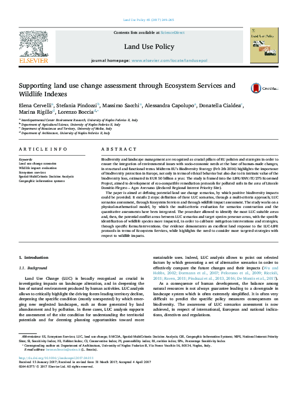 (PDF) Supporting land use change assessment through Ecosystem Services ...