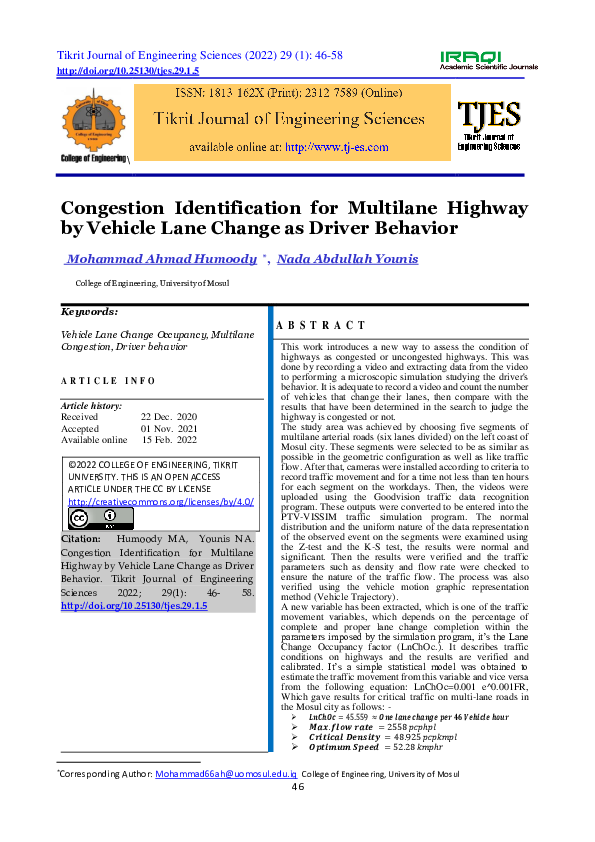 (PDF) Congestion Identification for Multilane Highway by Vehicle Lane ...
