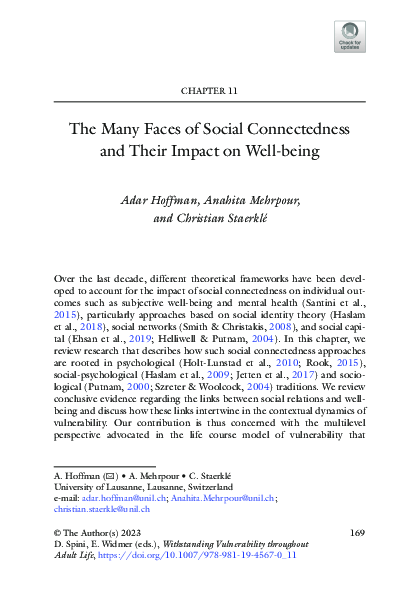 The Many Faces of Social Connectedness and Their Impact on Well-being