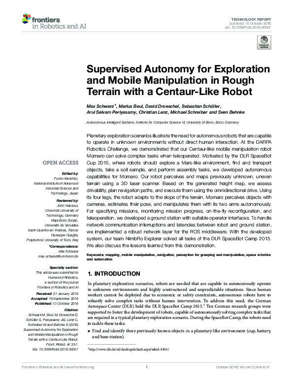 (PDF) Supervised Autonomy for Exploration and Mobile Manipulation in Rough Terrain with a ...