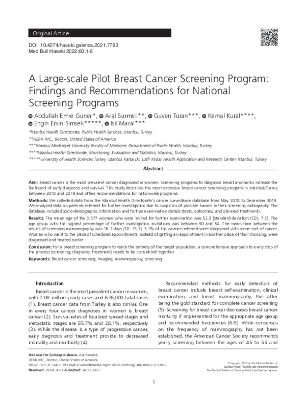 (PDF) A Large-scale Pilot Breast Cancer Screening Program: Findings and ...