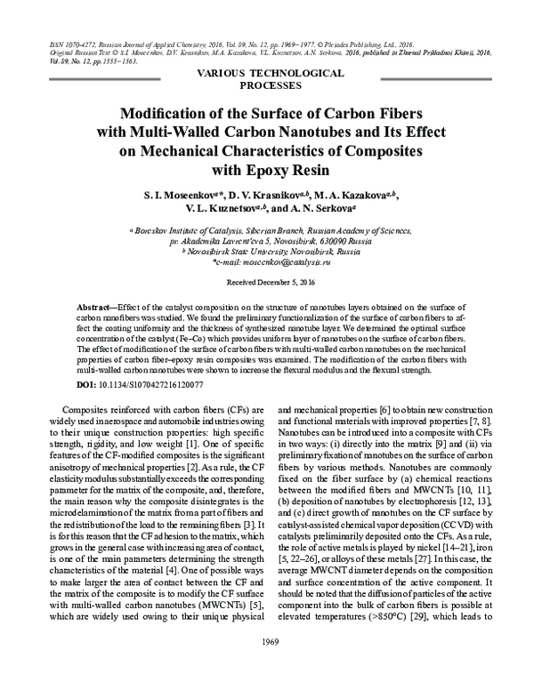 (PDF) Modification of the surface of carbon fibers with multi-walled carbon nanotubes and its ...