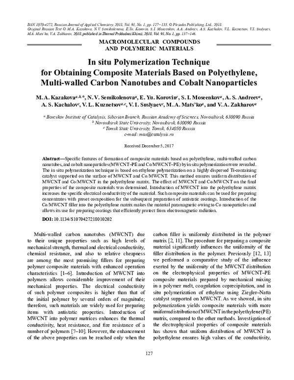 (PDF) In situ Polymerization Technique for Obtaining Composite Materials Based on Polyethylene ...