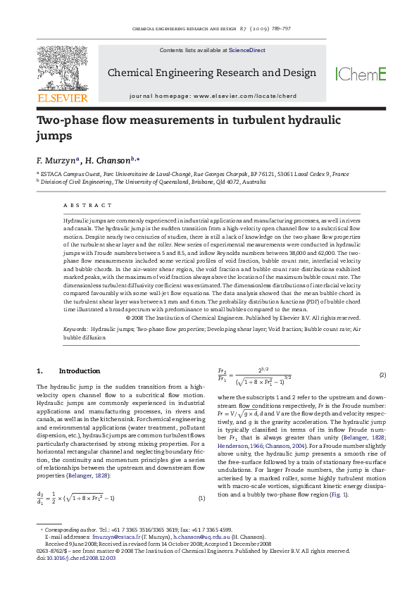 (PDF) Two-phase flow measurements in turbulent hydraulic jumps