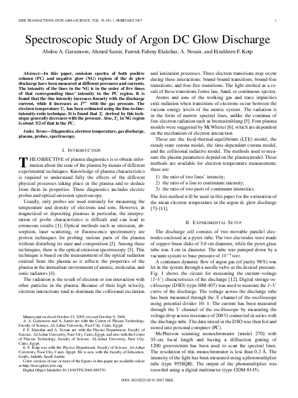 (PDF) Spectroscopic Study of Argon DC Glow Discharge