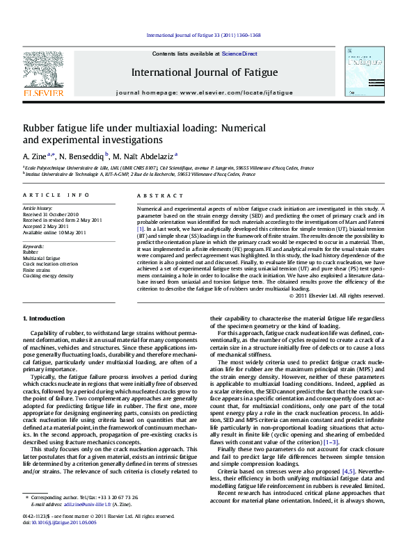(PDF) Rubber fatigue life under multiaxial loading: Numerical and ...