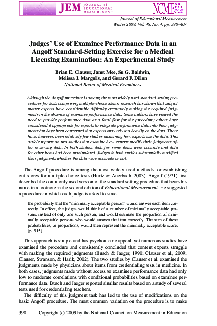 (PDF) Judges' Use of Examinee Performance Data in an Angoff Standard ...