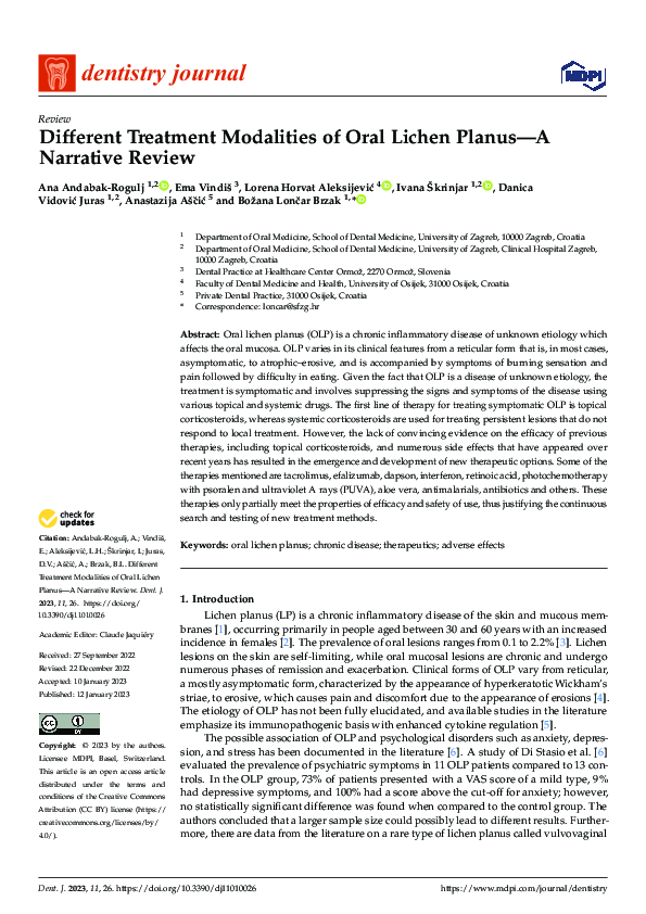 (PDF) Different Treatment Modalities of Oral Lichen Planus—A Narrative Review