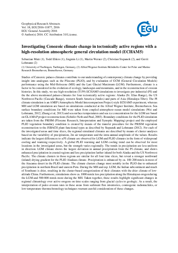 (PDF) Investigating Cenozoic climate change in tectonically active ...