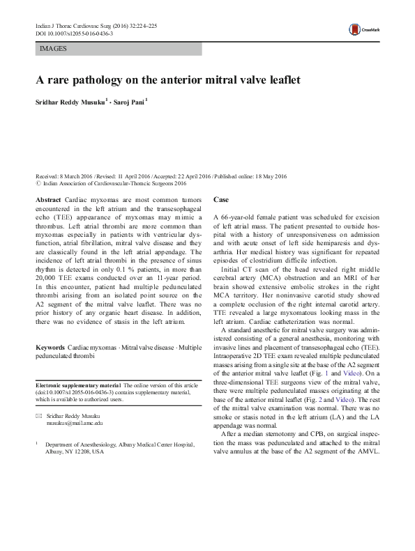 (PDF) A rare pathology on the anterior mitral valve leaflet