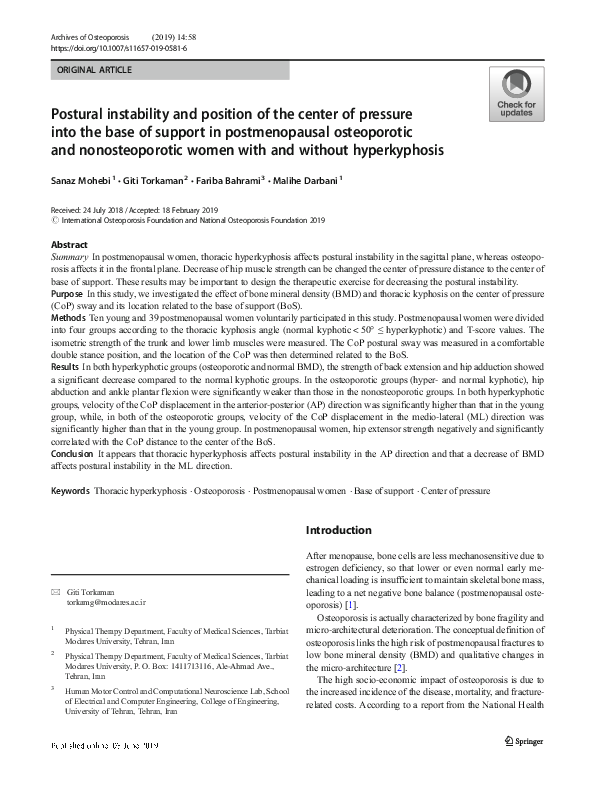 (PDF) Postural instability and position of the center of pressure into ...