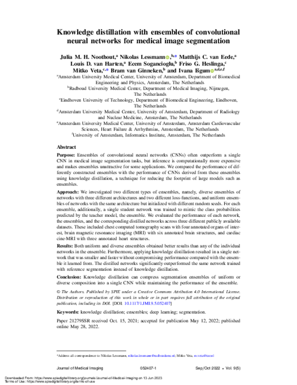 (PDF) Knowledge distillation with ensembles of convolutional neural networks for medical image ...