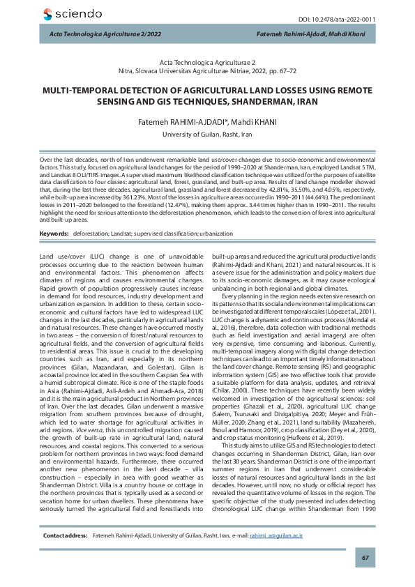(PDF) Multi-Temporal Detection of Agricultural Land Losses Using Remote ...