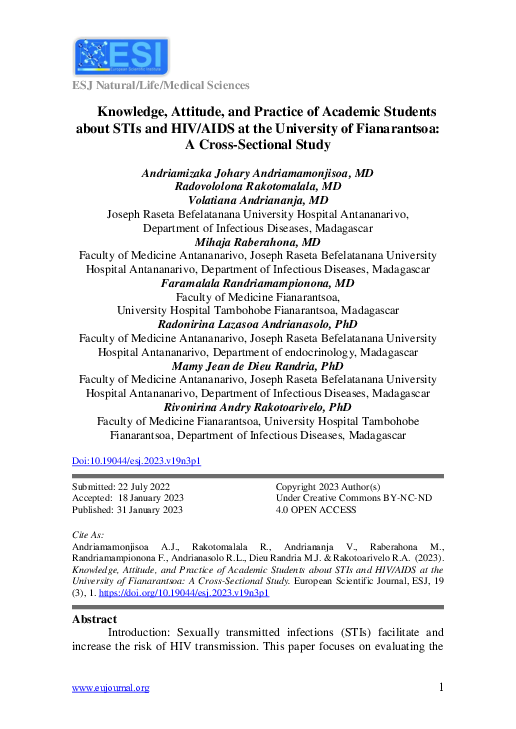 (PDF) Knowledge, Attitude, and Practice of Academic Students about STIs ...