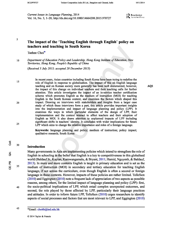 (PDF) The impact of the ‘Teaching English through English’ policy on ...