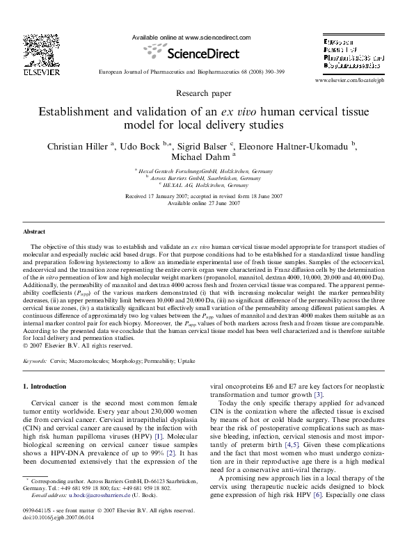 (PDF) Establishment and validation of an ex vivo human cervical tissue ...