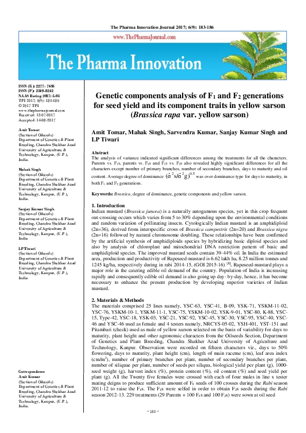(PDF) Genetic components analysis of F1 and F2 generations for seed yield and its component ...