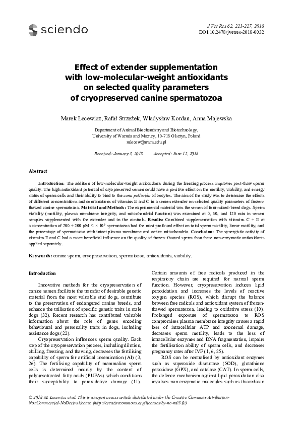 (PDF) Effect of Extender Supplementation with Low-molecular-weight ...