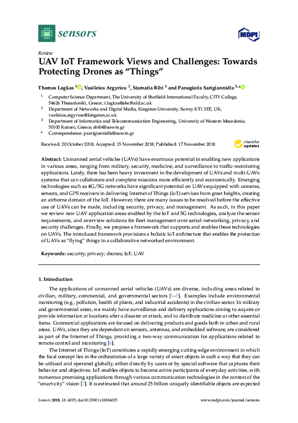 (PDF) UAV IoT Framework Views and Challenges: Towards Protecting Drones ...