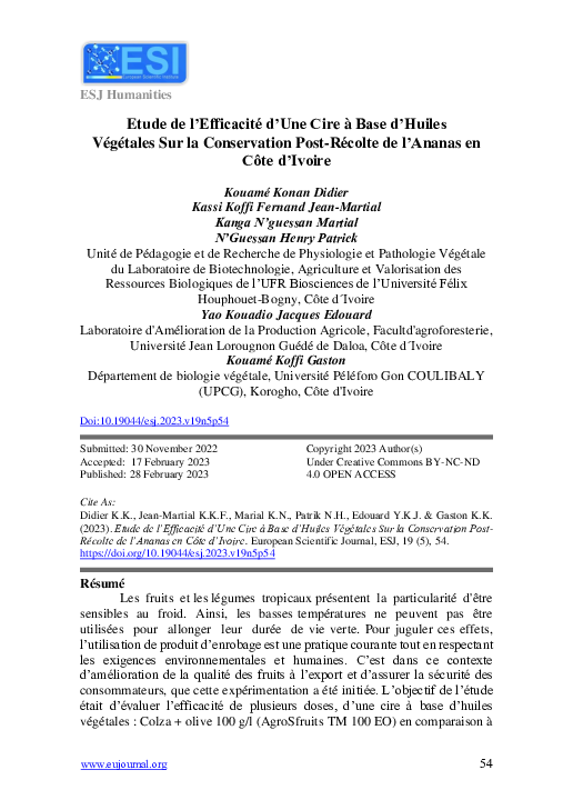 (PDF) Etude de l'Efficacité d'Une Cire à Base d'Huiles Végétales Sur la ...
