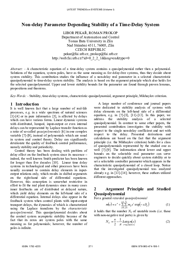(PDF) Non-delay parameter depending stability of a time-delay system