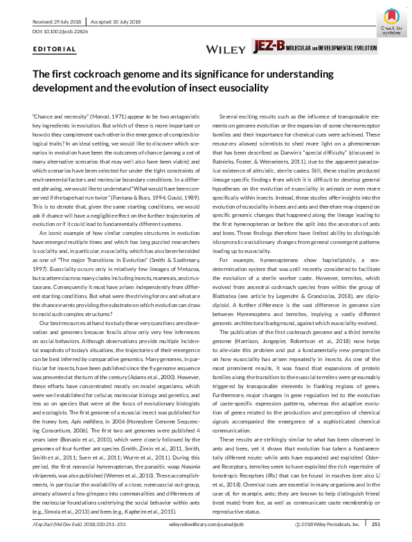 (PDF) The first cockroach genome and its significance for understanding ...