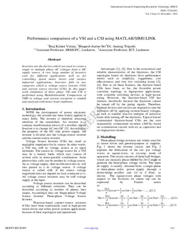 (PDF) Performance Comparison of a VSI and a CSI Using MATLAB/SIMULINK ...
