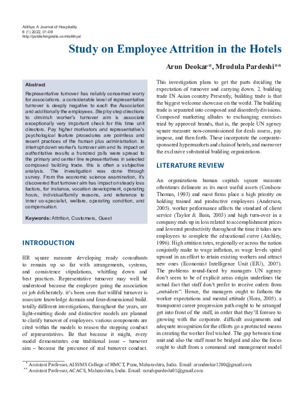 (PDF) Study on Employee Attrition in the Hotels