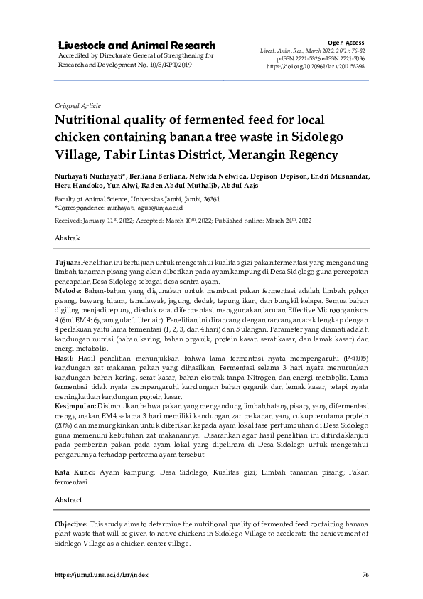 (PDF) Nutritional quality of fermented feed for local chicken ...