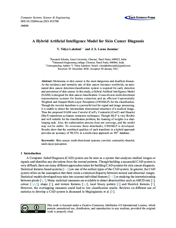 (PDF) A Hybrid Artificial Intelligence Model for Skin Cancer Diagnosis