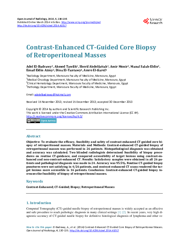 (PDF) Contrast-Enhanced CT-Guided Core Biopsy of Retroperitoneal Masses