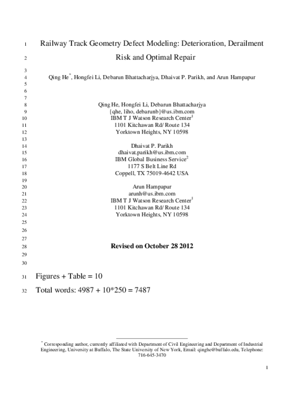 (PDF) Railway track geometry defect modeling: deterioration, derailment risk and optimal repair