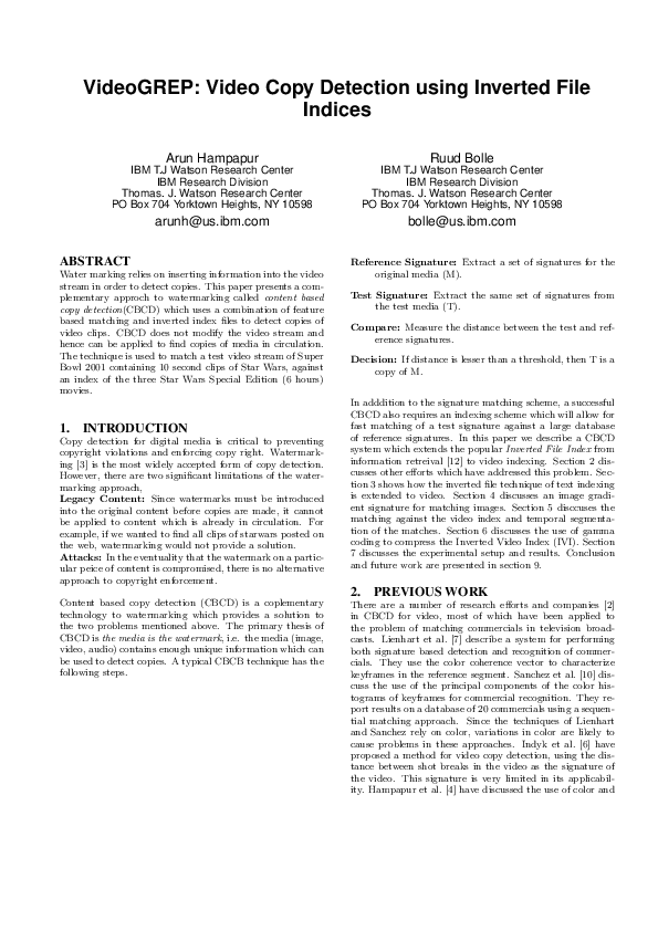 (PDF) R.: Videogrep: Video copy detection using inverted file indices