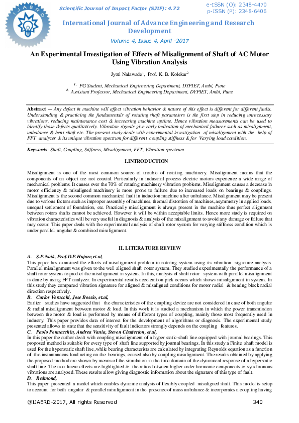Pdf An Experimental Investigation Of Effects Of Misalignment Of Shaft Of Ac Motor Using