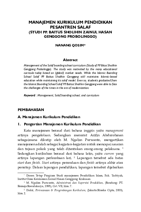 (PDF) Manajemen Kurikulum Pendidikan Pesantren Salaf
