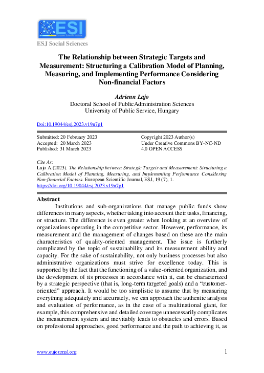 (PDF) The Relationship between Strategic Targets and Measurement ...